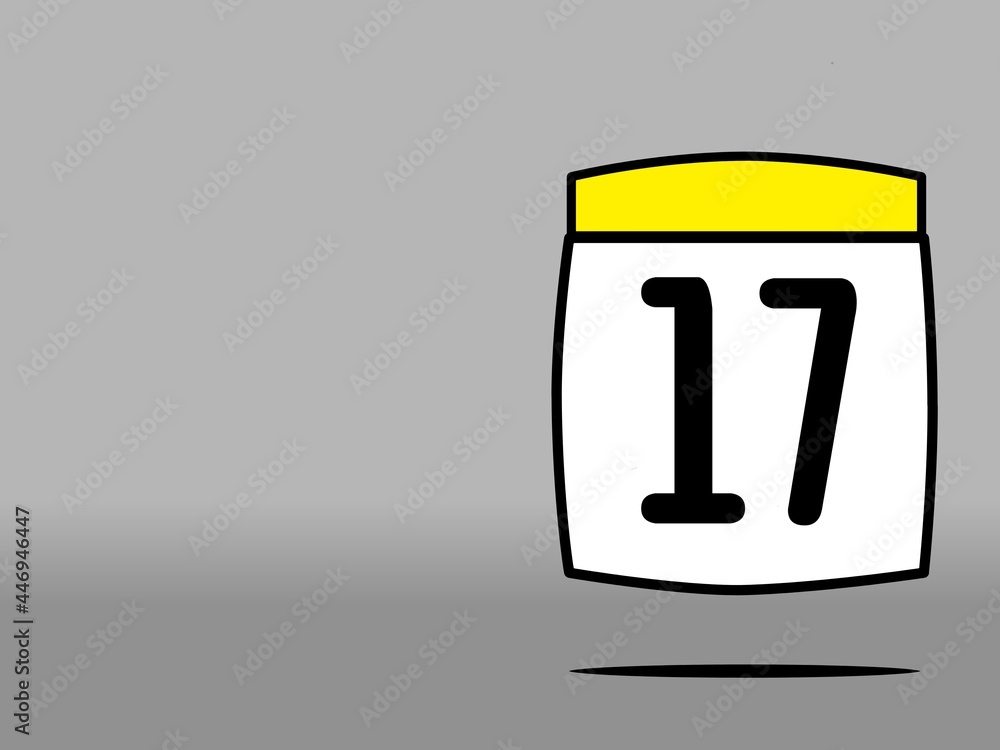 Modern yellow and white calendar with number seventeen on gray ...