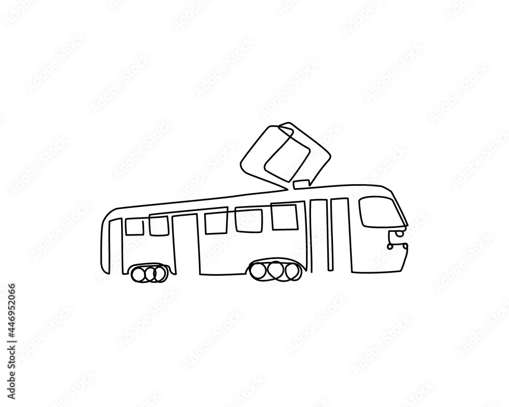 Tramway continuous line drawing. One line art of tram, streetcar. Stock ...