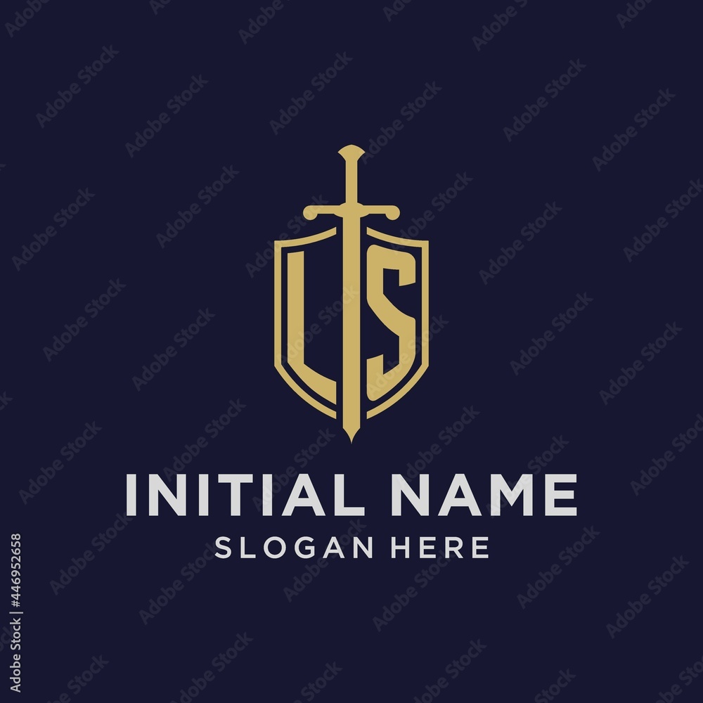 LS logo initial monogram with shield and sword design Stock Vector ...