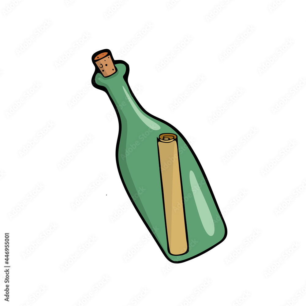 Message in the bottle cartoon illustration on white background Vector ...