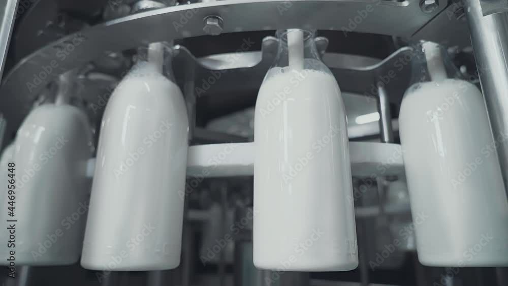Vídeo do Stock: Automated Milk Bottling. Dispersing Machine Filling ...