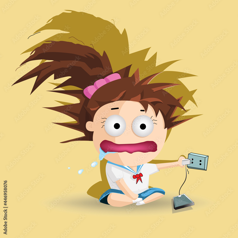Student girl was electric shock Stock Vector | Adobe Stock