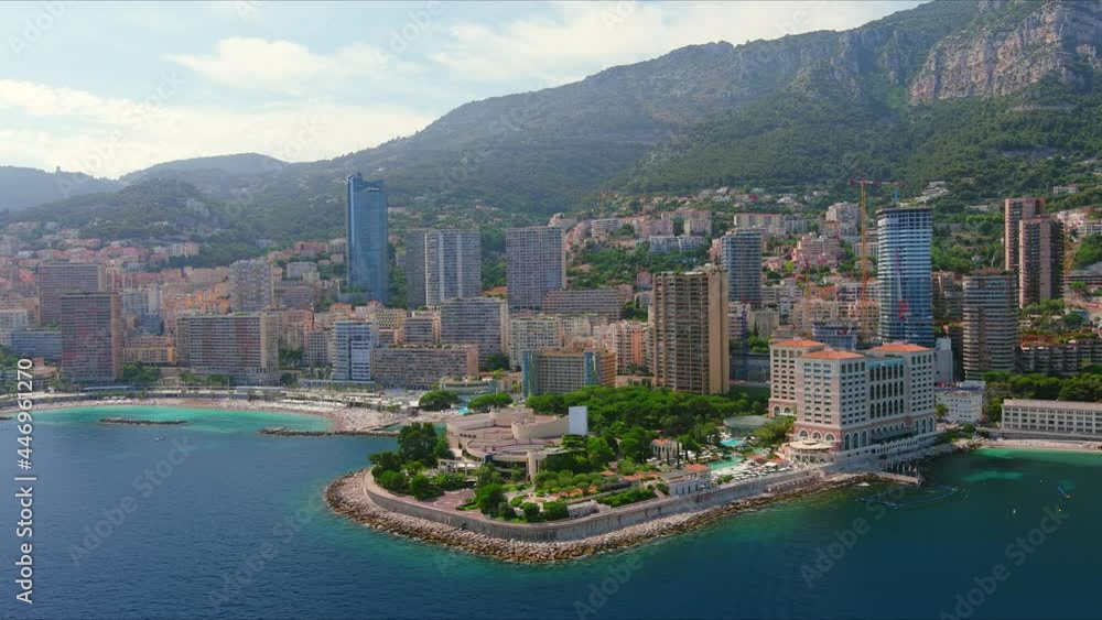 Monte Carlo, Monaco. Aerial view of famous city towering over ...