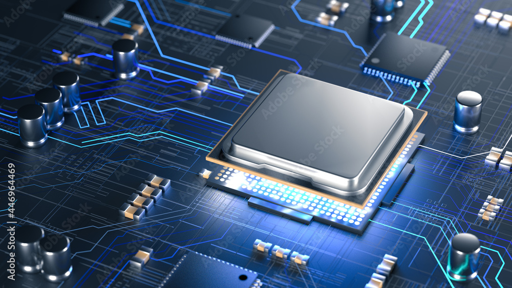 CPU Central Computer Processors with Circuit board concept. AI, mobile ...