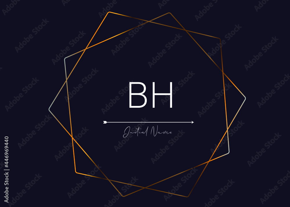 Stylish and elegant Golden polygon with letter BH with dark blue ...