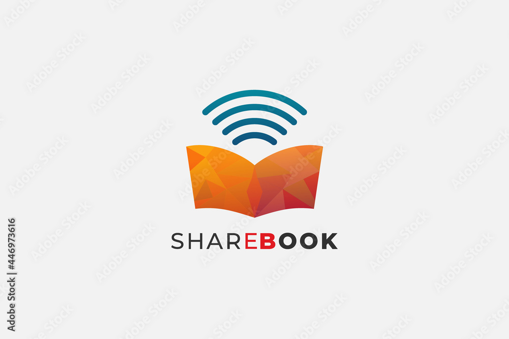 book logo with wireless symbol , creative book sharing logo and ...