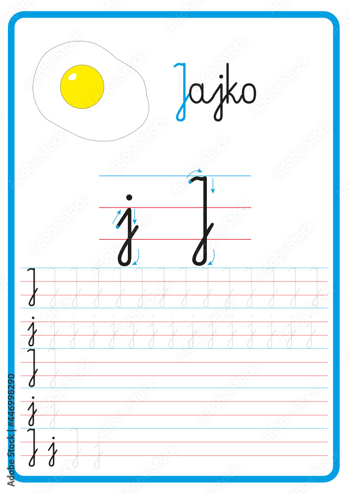 Plansza do nauki pisania liter alfabetu, litera j Stock Vector | Adobe ...