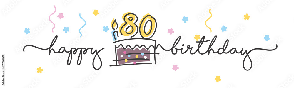 80th Birthday handwritten typography lettering Greeting card with ...