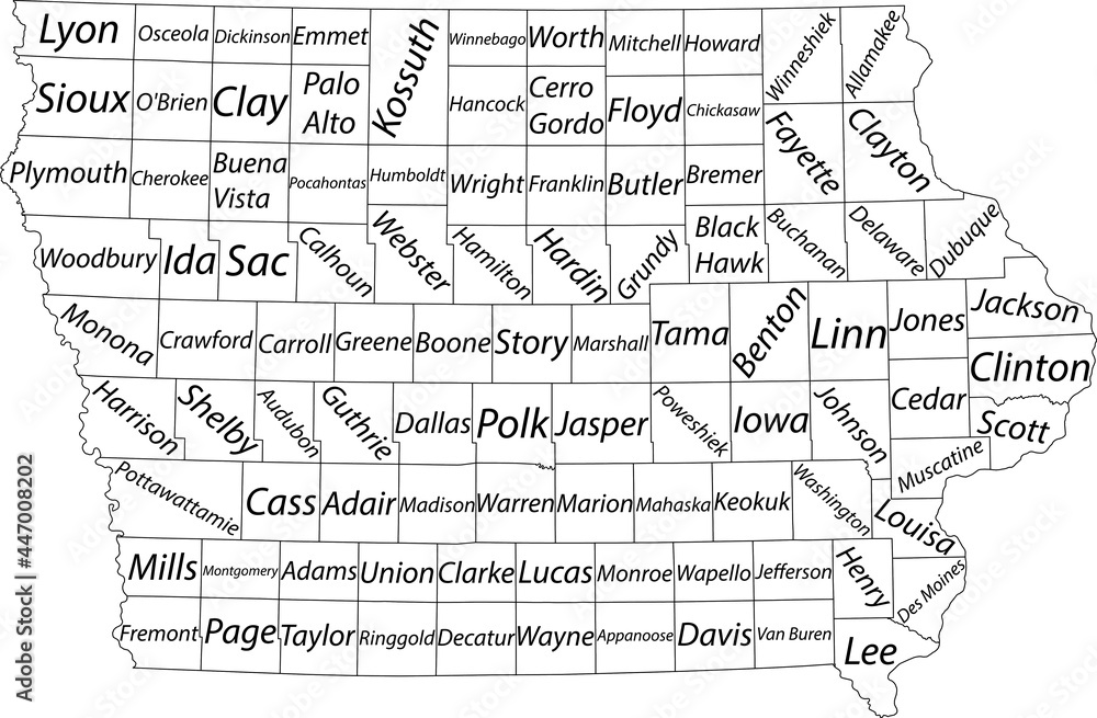 White Vector Map Of The Federal State Of Iowa USA With Black Borders White Vector Map Of The Federal State Of Iowa USA With Black Borders