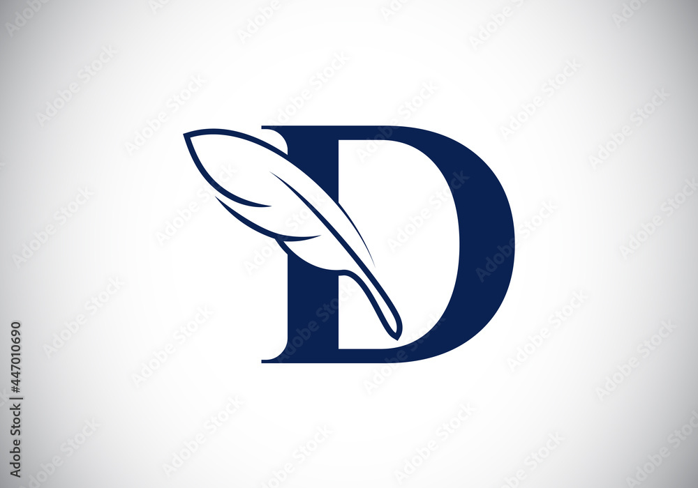 Initial D monogram alphabet with a feather. Font emblem. Law firm icon ...
