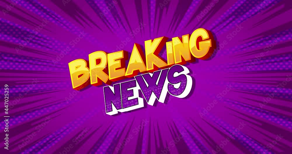 4k animated Breaking News text on comic book background moving back and ...