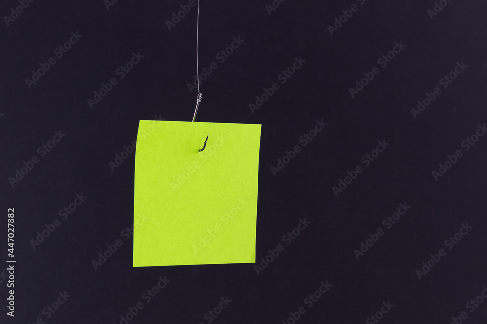 Mockup of a Blank Green Memo Paper with Copy Space Hanging on a Fishing ...