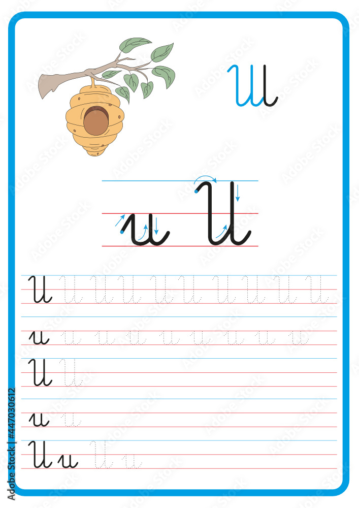 Plansza do nauki pisania liter alfabetu, litera u Stock Vector | Adobe ...
