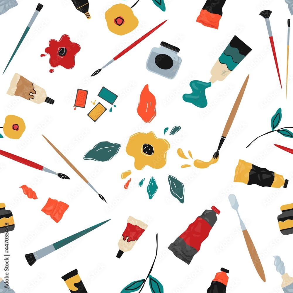 Painting tools pattern. Art craft seamless texture with paint or ...