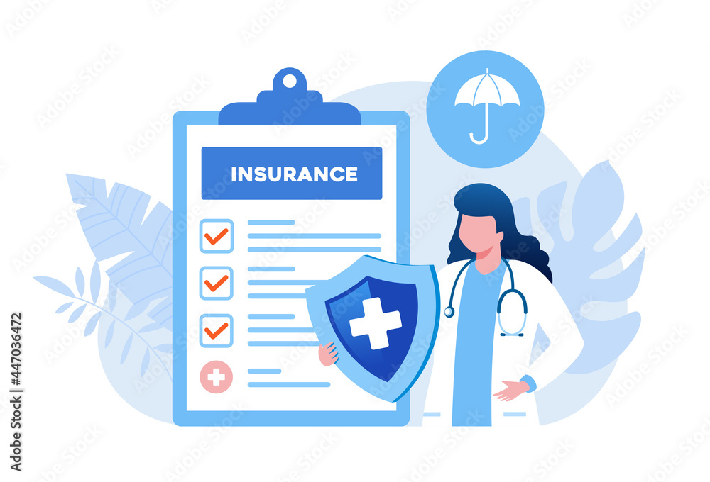 Doctor with shield, medical insurance concept flat vector illustration ...