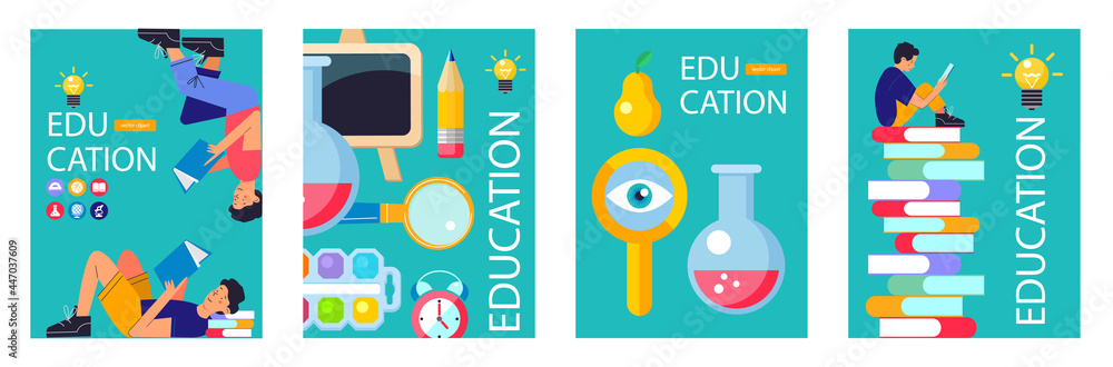 Education, school. Vector poster, banner template. A set of cliparts ...