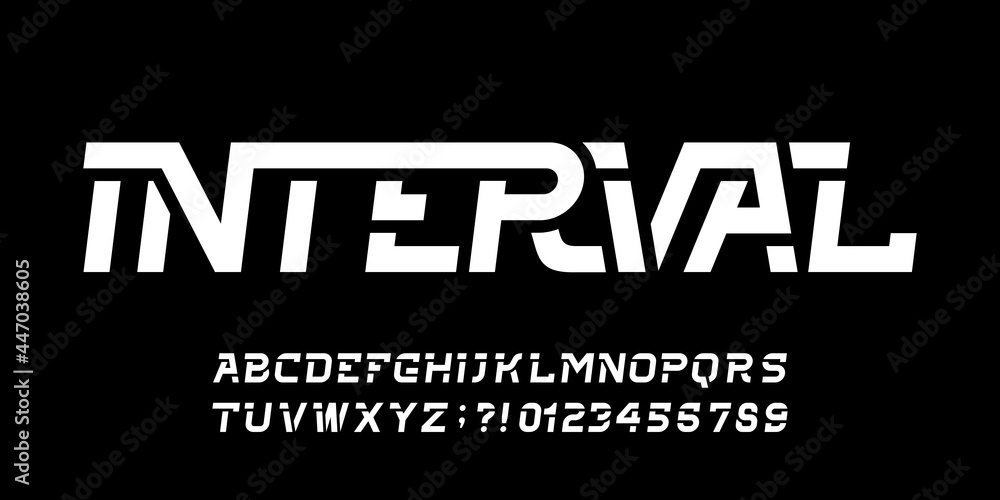 Interval alphabet font. Oblique letters and numbers for your logo or ...
