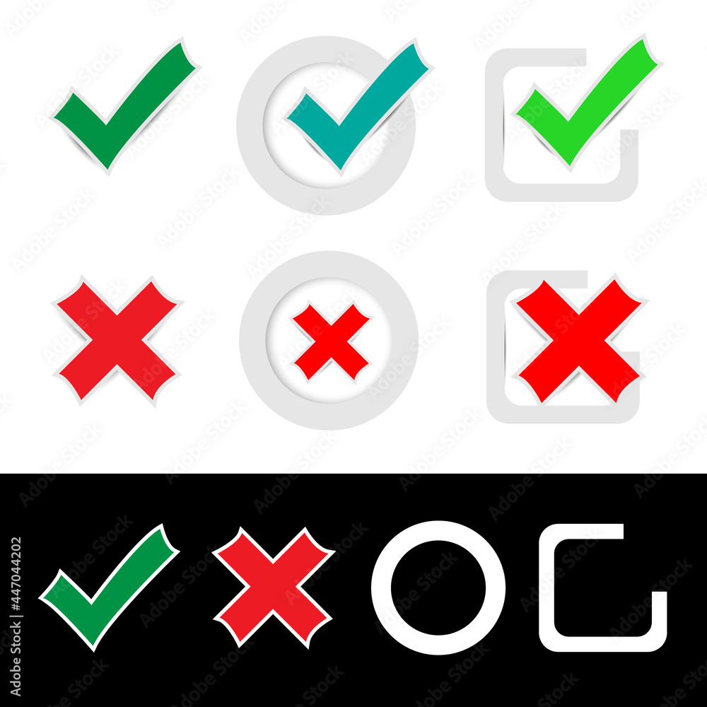 Check mark and wrong mark paper sticker Stock Vector | Adobe Stock