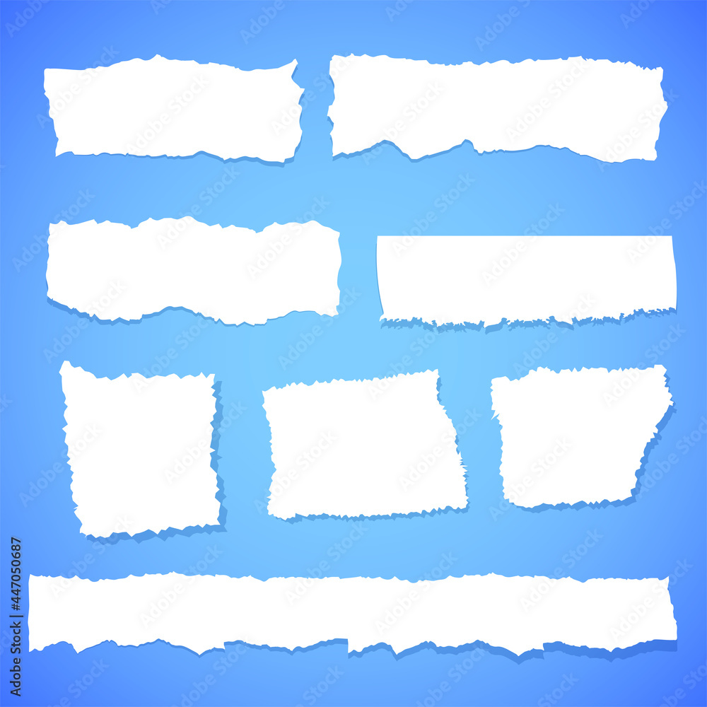 Scrap paper. Torn pieces of white sheet. Flat vector cartoon ...