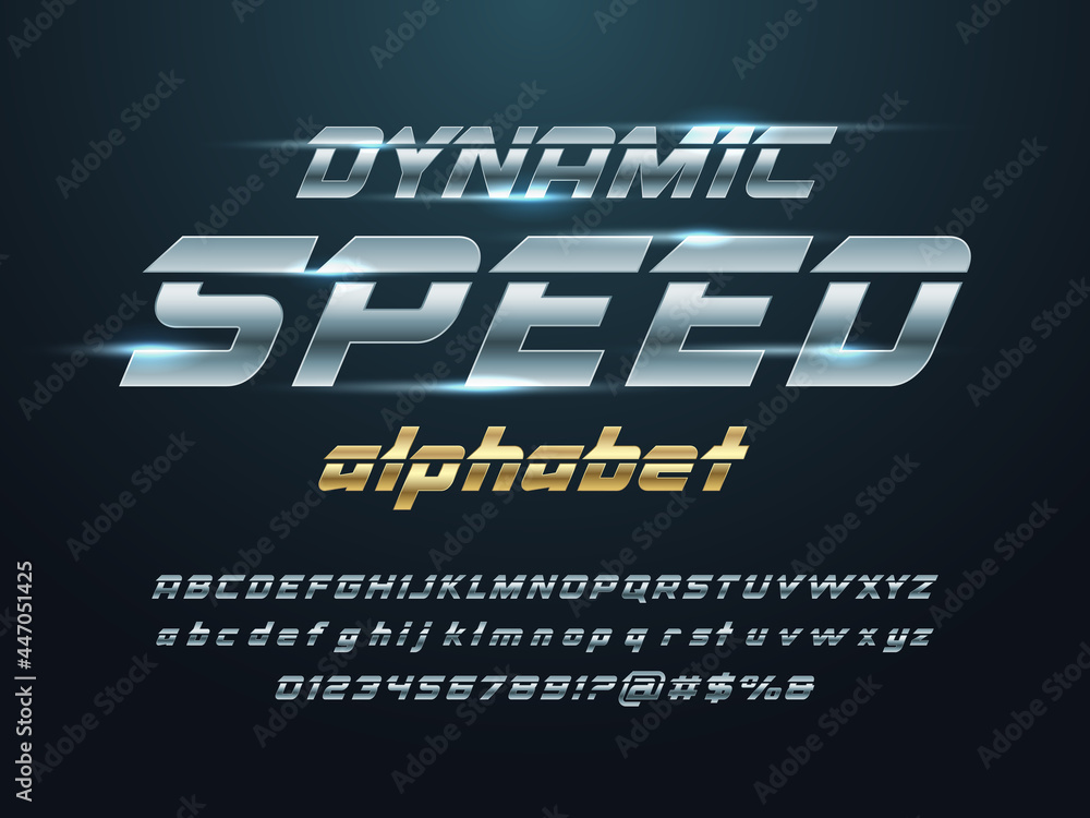 Speed style alphabet design with uppercase, lowercase, numbers and ...