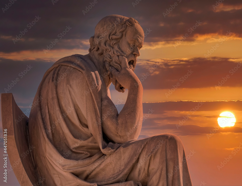 Socrates the ancient Greek philosopher marble statue under dramatic sky ...