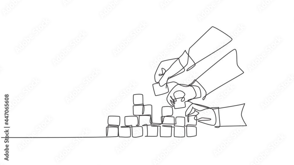 Animated self drawing of single continuous line draw business team ...