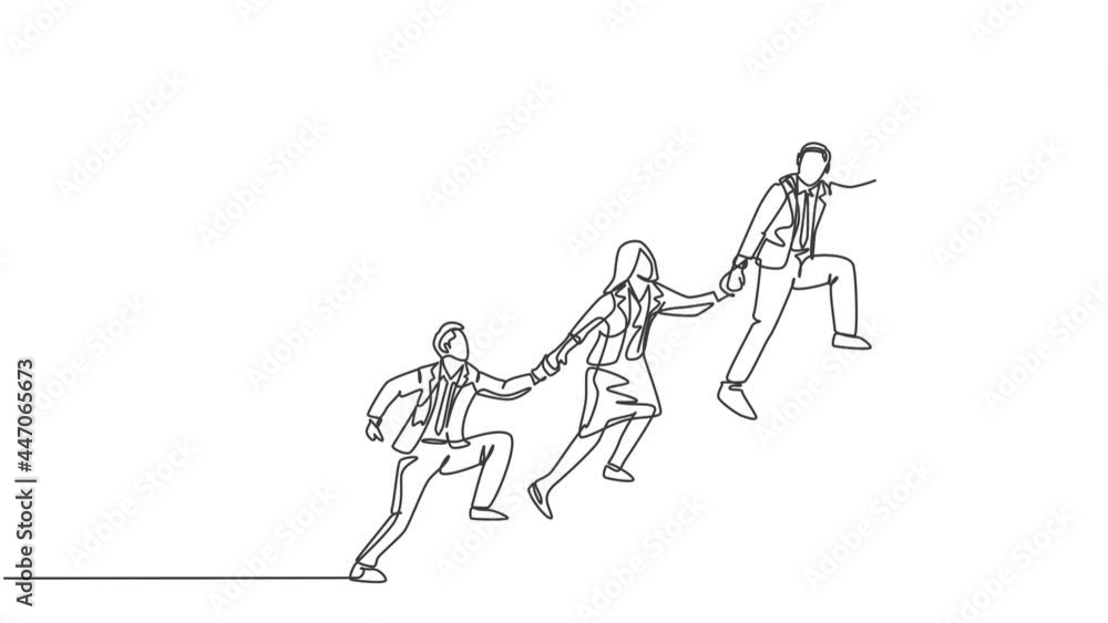Animated self drawing of continuous line draw team members holding ...