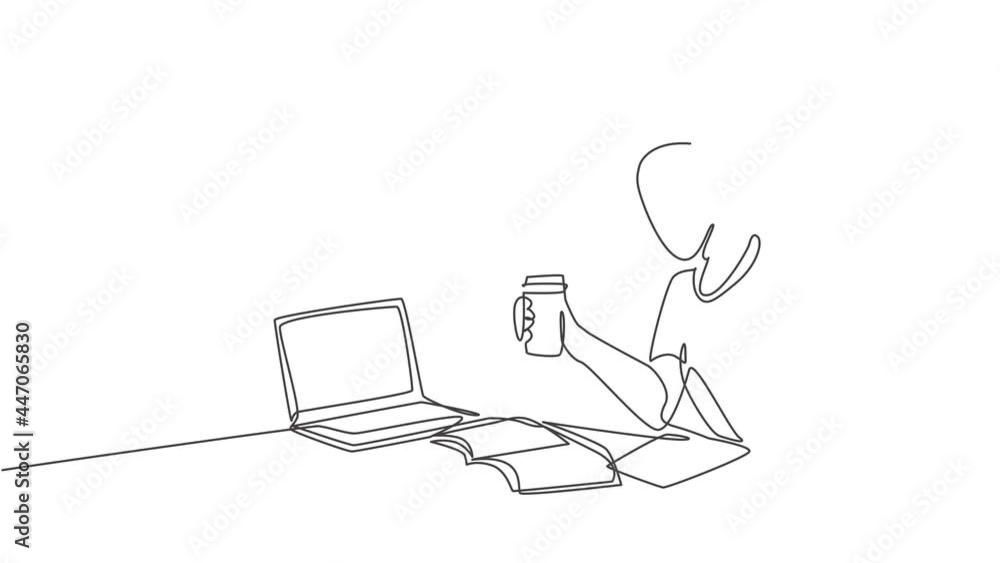 Vidéo Stock Animation of one line drawing of female employee sitting ...