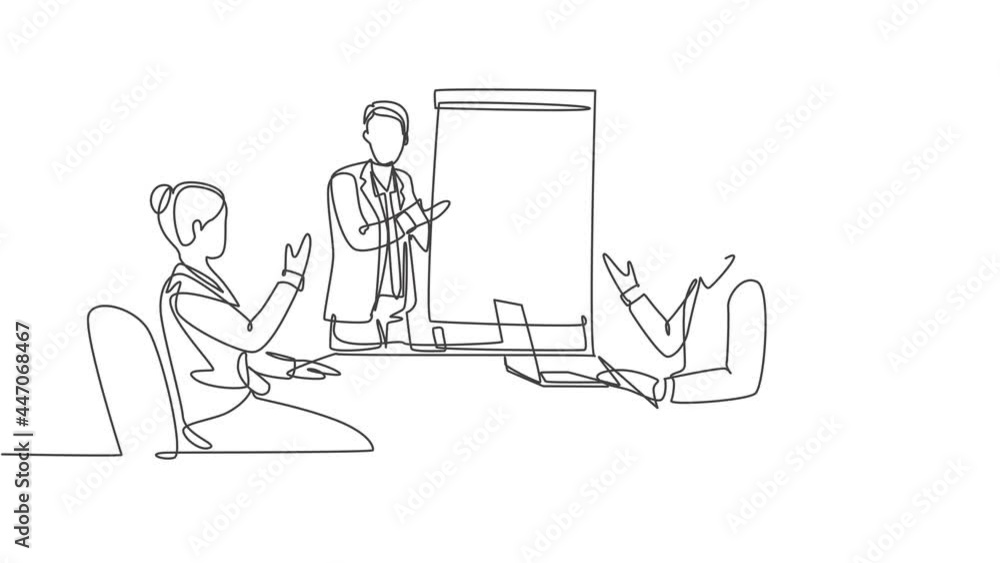 Vidéo Stock Self drawing animation of single line draw happy business ...