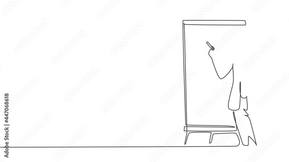 Self drawing animation of one single line draw female presenter ...