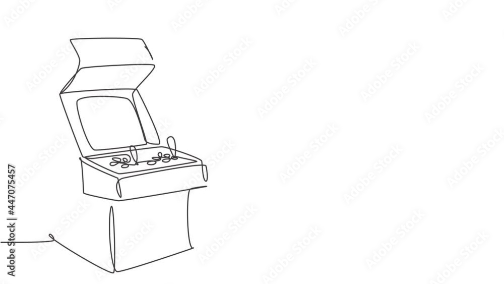 Self drawing animation of one single line draw old retro classic arcade ...