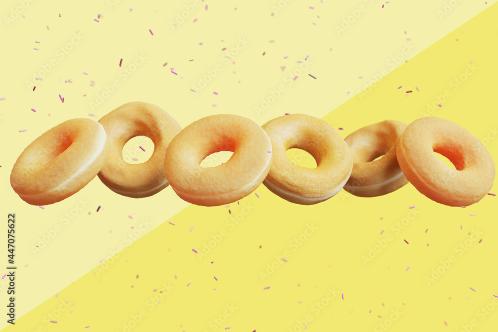 flying doughnuts various glazed doughnuts with sprinkles on pastel ...