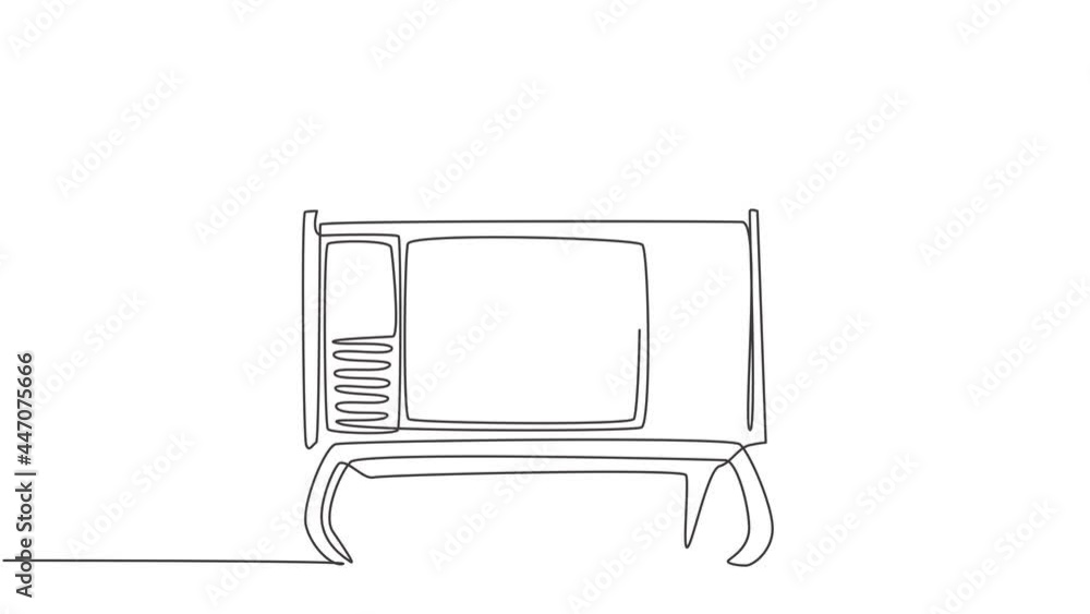 Self drawing animation of one single line draw retro old fashioned tv ...