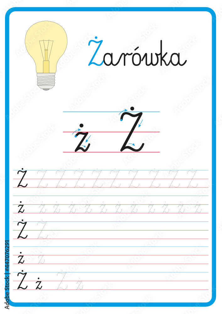 Plansza do nauki pisania liter alfabetu, litera ż Stock Vector | Adobe ...