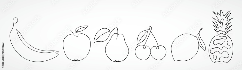 fruit continuous line drawing, Black and white vector minimalistic ...