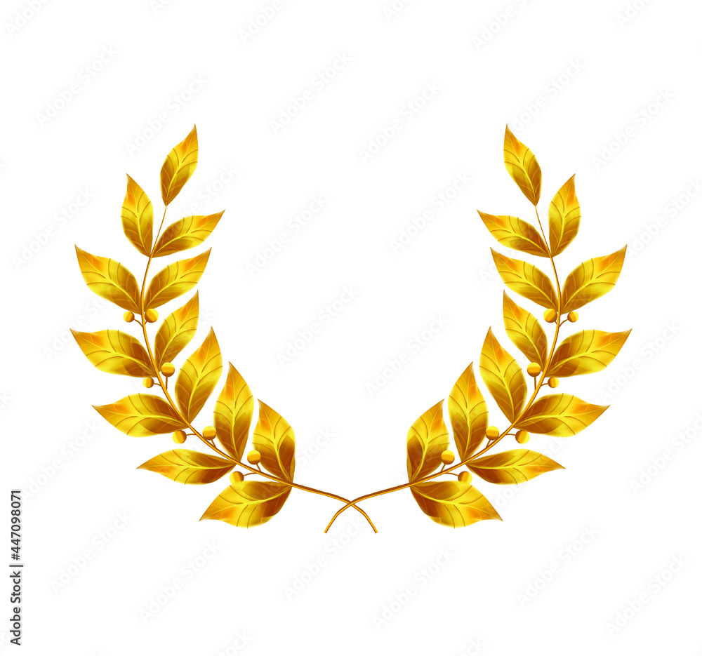Vector Image Illustration of Gold leaf wreath, Bay Laurel gold leaf ...