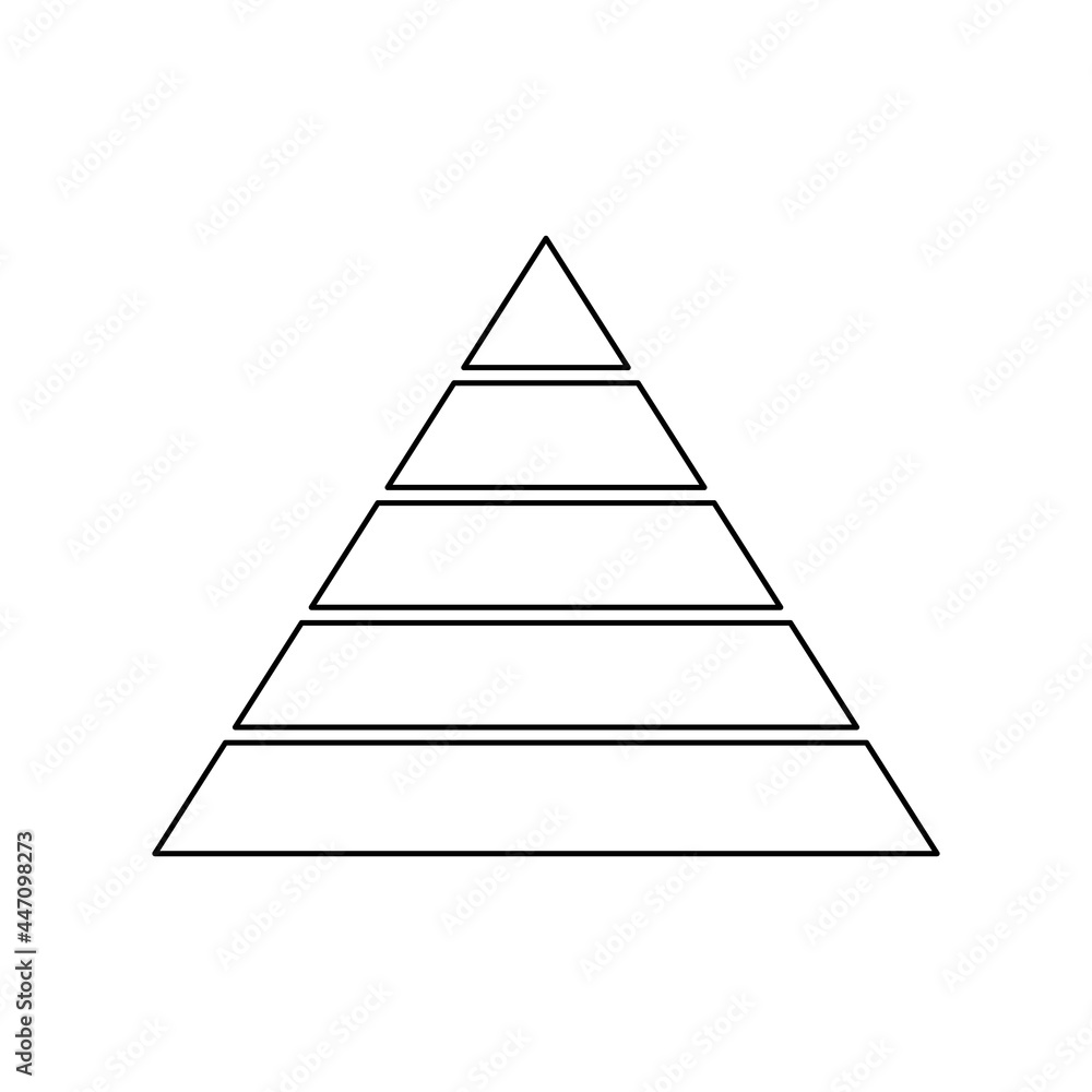 Pyramid line icon for infographics. Triangle outline with 5 levels ...