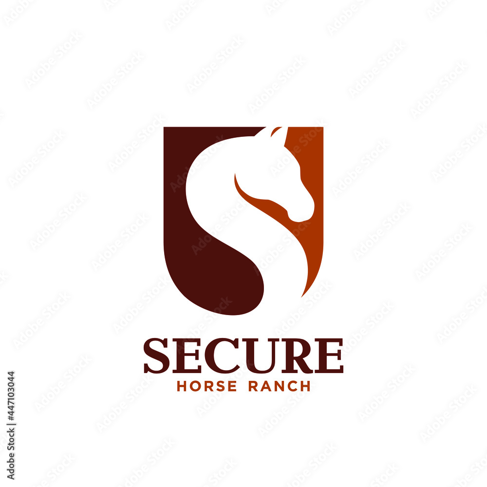 Shield with letter S and horse symbol Logo design. Vector illustration ...