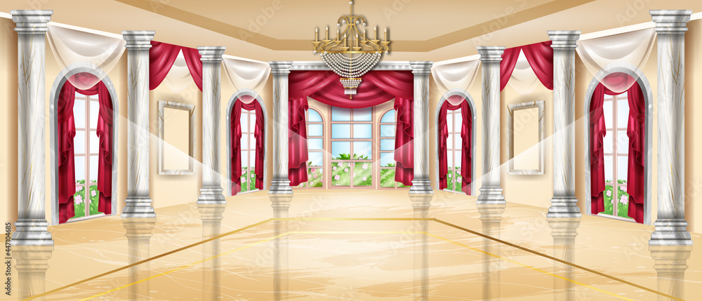 Royal palace ballroom interior background, medieval castle hall, marble ...