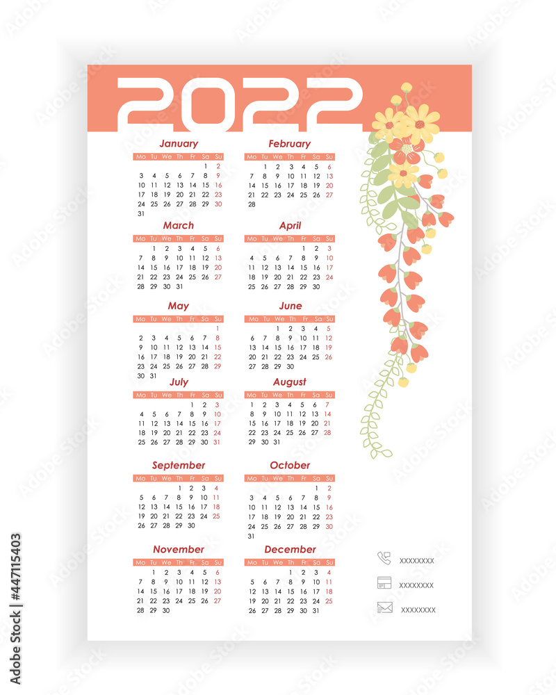 Wall Calendar 2022. Beautiful, elegant, floral vertical photo calendar ...