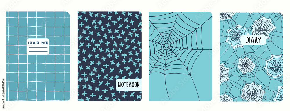 Set of cover page templates based on patterns with hand drawn spider ...