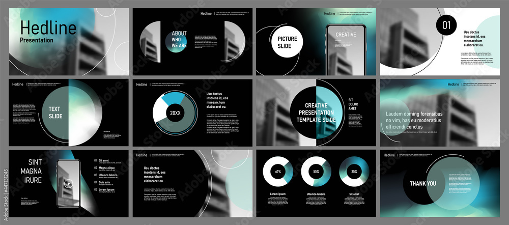 Set of vector slides for presentations and reports. Geometric elements ...