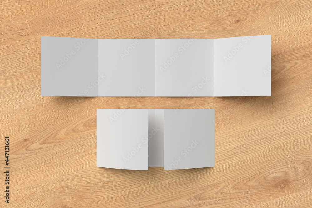 Square double gate fold brochure. Four panels, eight pages blank ...