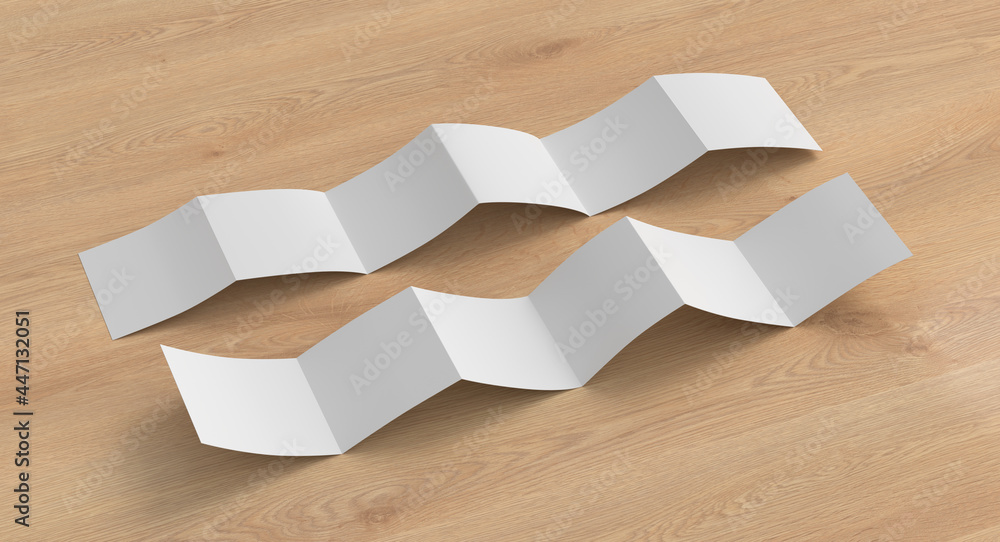 Square page zigzag or accordion fold brochure. Six panels, twelve pages ...