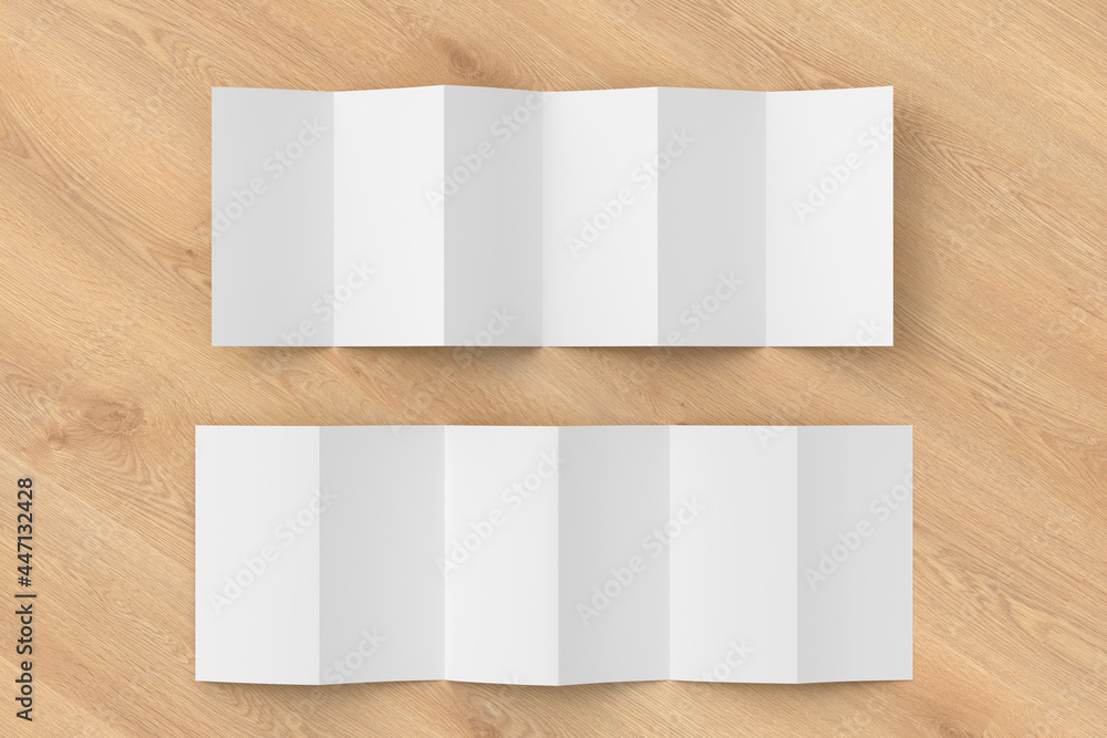 Vertical page zigzag or accordion fold brochure. Six panels, twelve ...