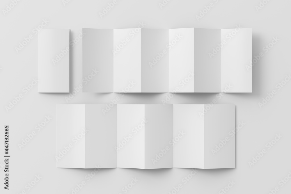 Vertical page zigzag or accordion fold brochure. Six panels, twelve ...
