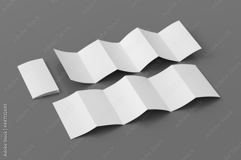 Vertical page zigzag or accordion fold brochure. Six panels, twelve ...
