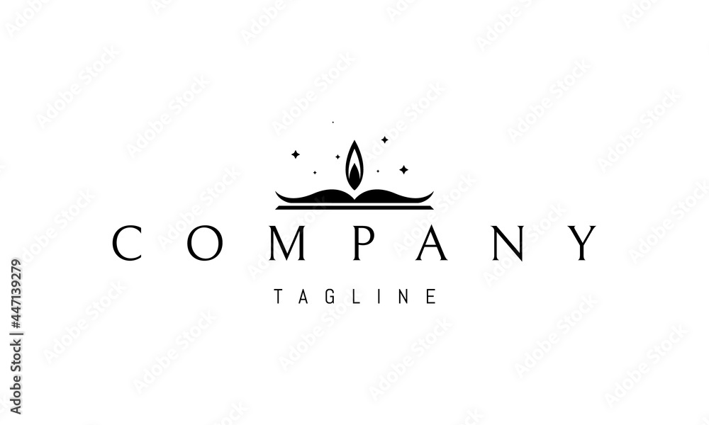 Vector logo on which an abstract image of an open book with a candle ...