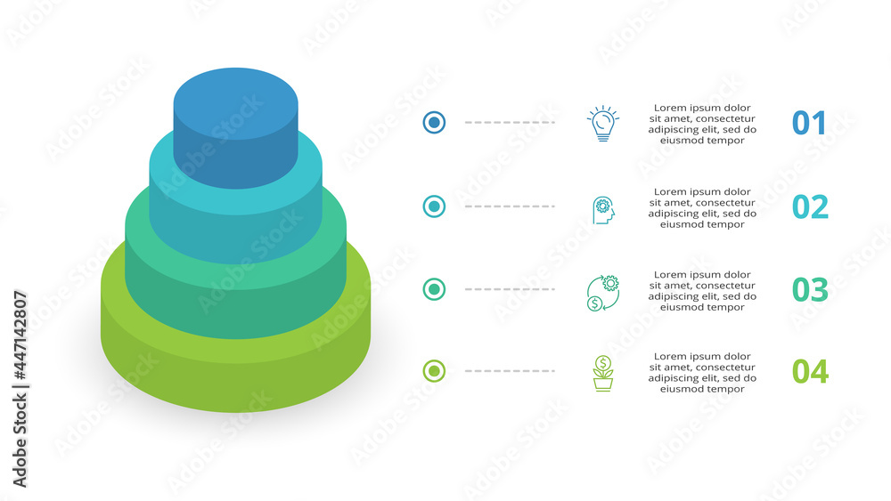 3D vector infographic pyramid, or comparison chart with 4 colorful ...