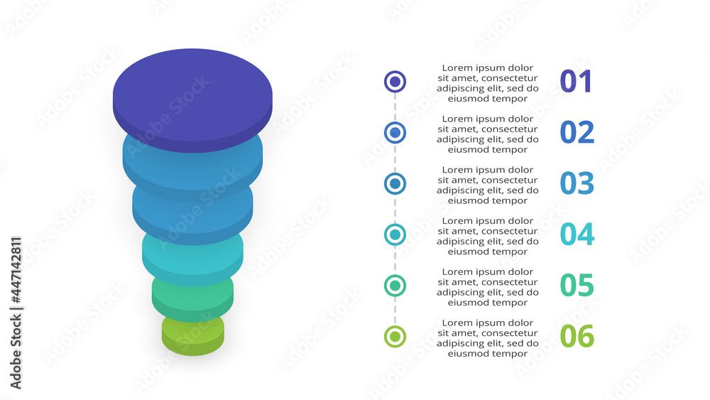 3D vector infographic pyramid, or comparison chart with 6 colorful ...